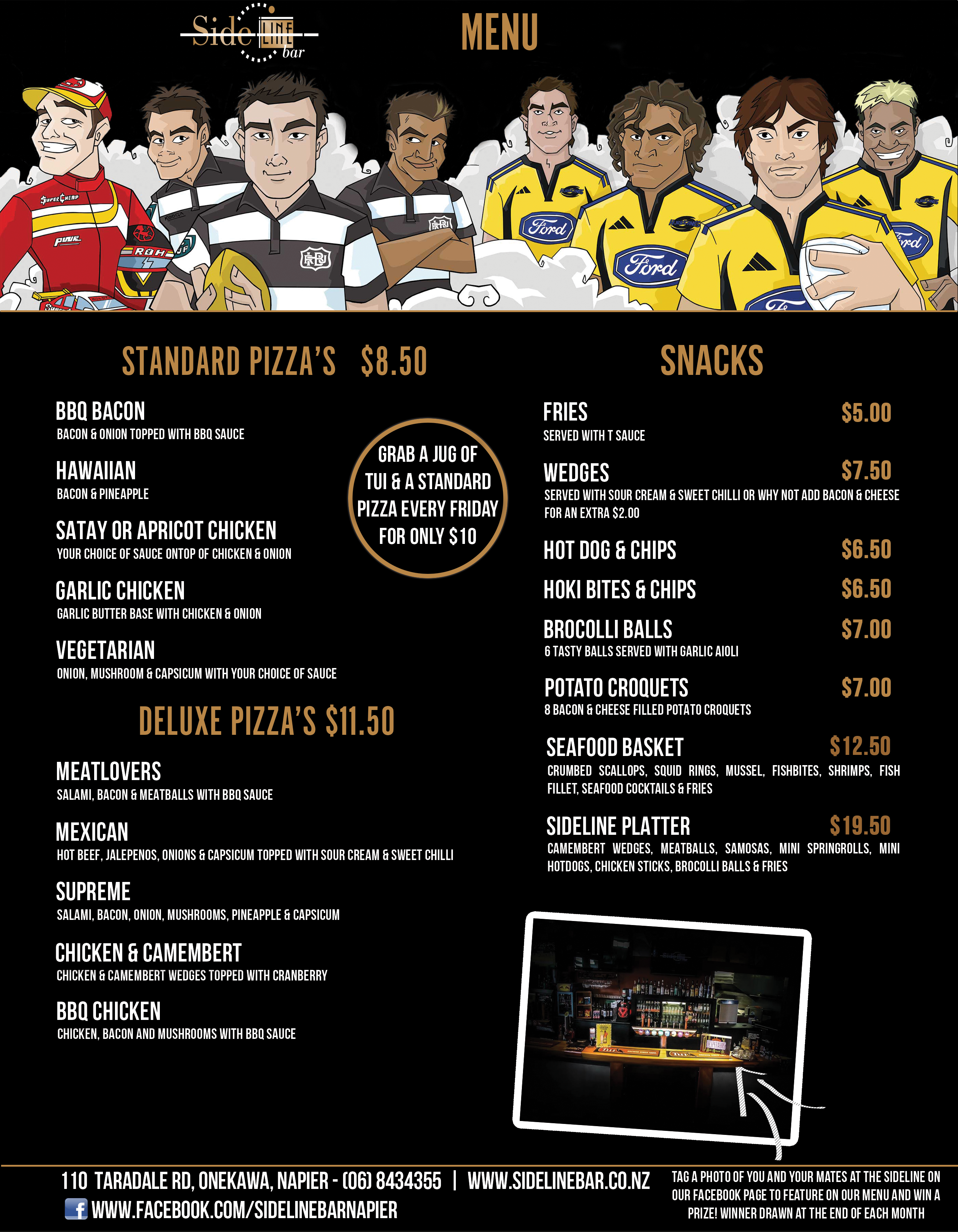 Bar Menu | Napier | Sideline Bar